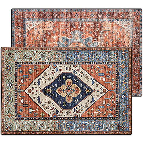 2 Pcs Indoor Ultra-Thin Washable Vintage Area Rug,3.2' x 5.2' Area Rug for Living Room,Bedroom,Office,Floor Carpet for Kids Nursery Room,Printed Persian Vintage Home Decor,Floor Decoration Carpet Mat