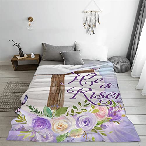 Gaotaju Flannel Fleece Blanket 40"X30" ,Easter Flag He is Risen Religious Sofa Throw Blanket Funny Ultra-Soft Travel Spring Blankets for Adult Keep Warm