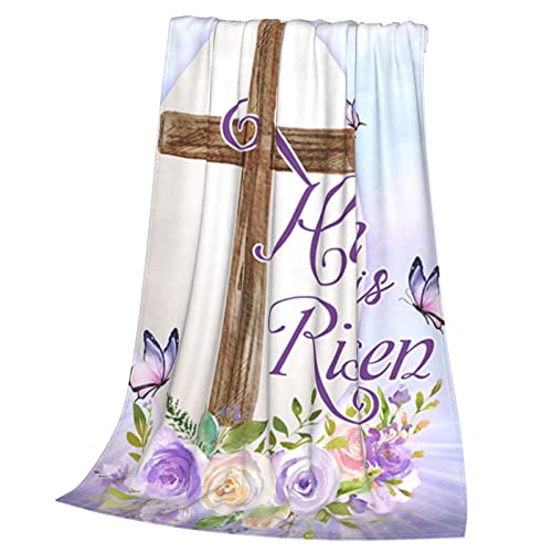 Gaotaju Flannel Fleece Blanket 40"X30" ,Easter Flag He is Risen Religious Sofa Throw Blanket Funny Ultra-Soft Travel Spring Blankets for Adult Keep Warm