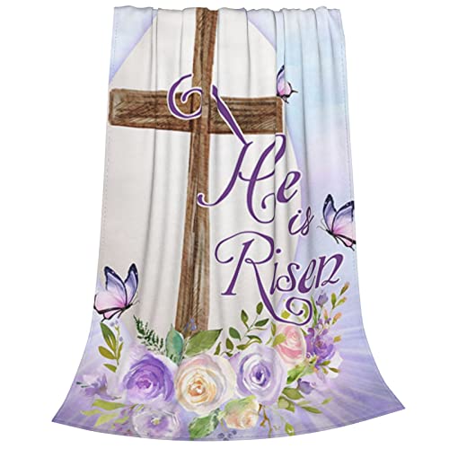 Gaotaju Flannel Fleece Blanket 40"X30" ,Easter Flag He is Risen Religious Sofa Throw Blanket Funny Ultra-Soft Travel Spring Blankets for Adult Keep Warm