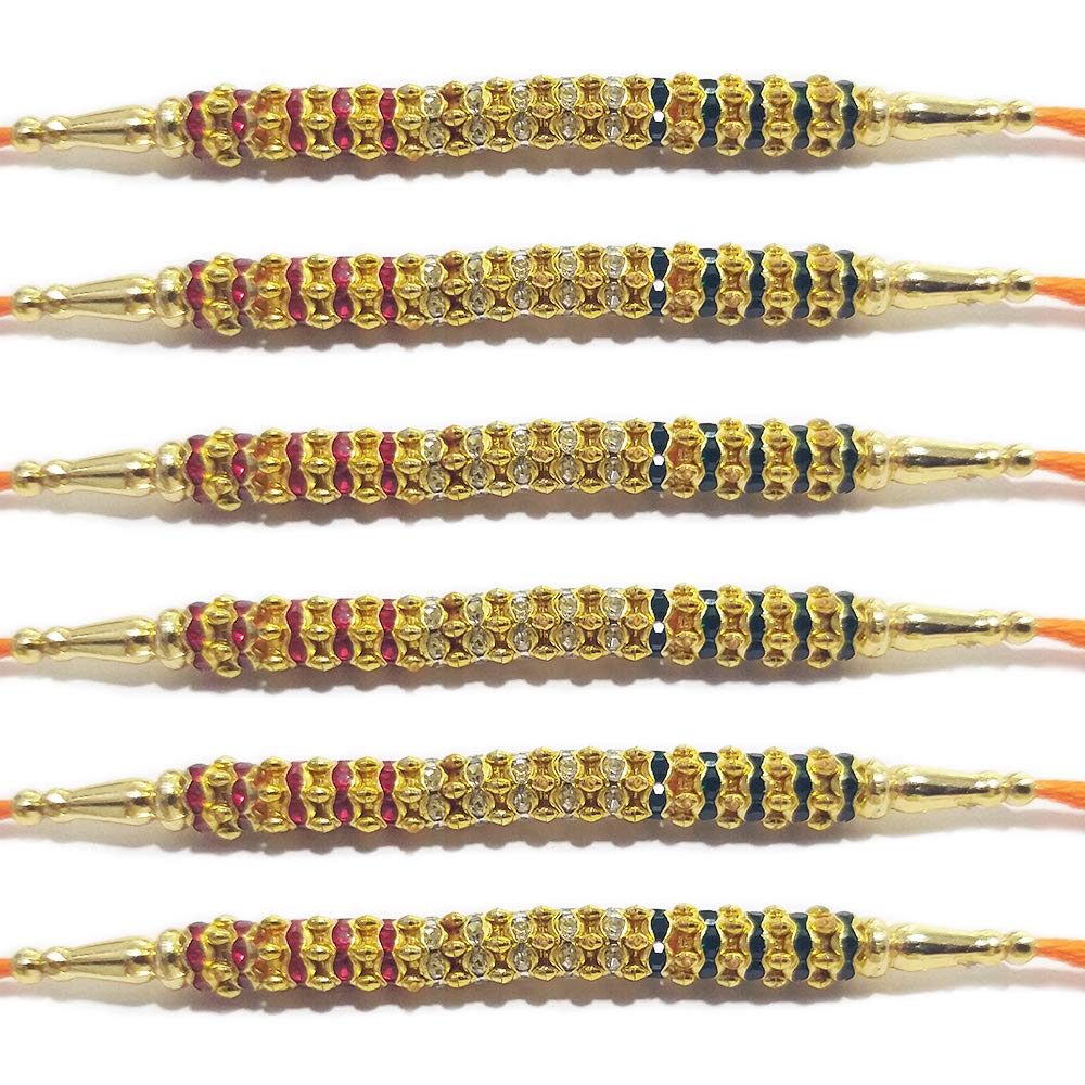 WhopperIndia Set 6 Rakhi for Brother Bhaiya Bhabhi Religious Rakhi Special Small Diamond in Multicolor Thread Raksha Bandhan RakshaBandhan Fancy Rakhi Bracelet Band