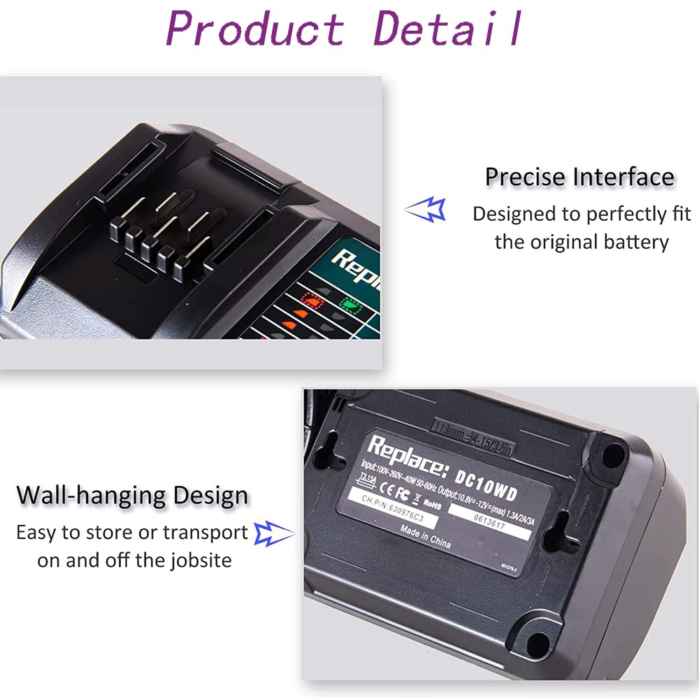 Padarsey Replacement DC10WD Lithium Battery Fast Charger for Makita DC10SB DC10WC BL1015 BL1016 BL1015 BL1021B BL1041B 10.8V -12V US Plug 1.3A 2A 3A LED Indicate