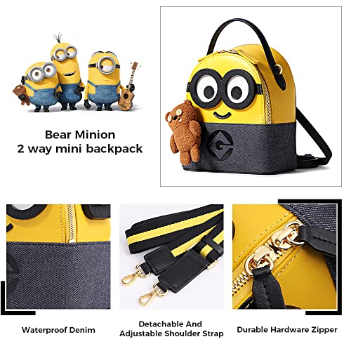 FION x Minions Mini Backpack Cute Leather Backpack Purse Small Handbag Shoulder Bag with Convertible Straps (Bear Minion)
