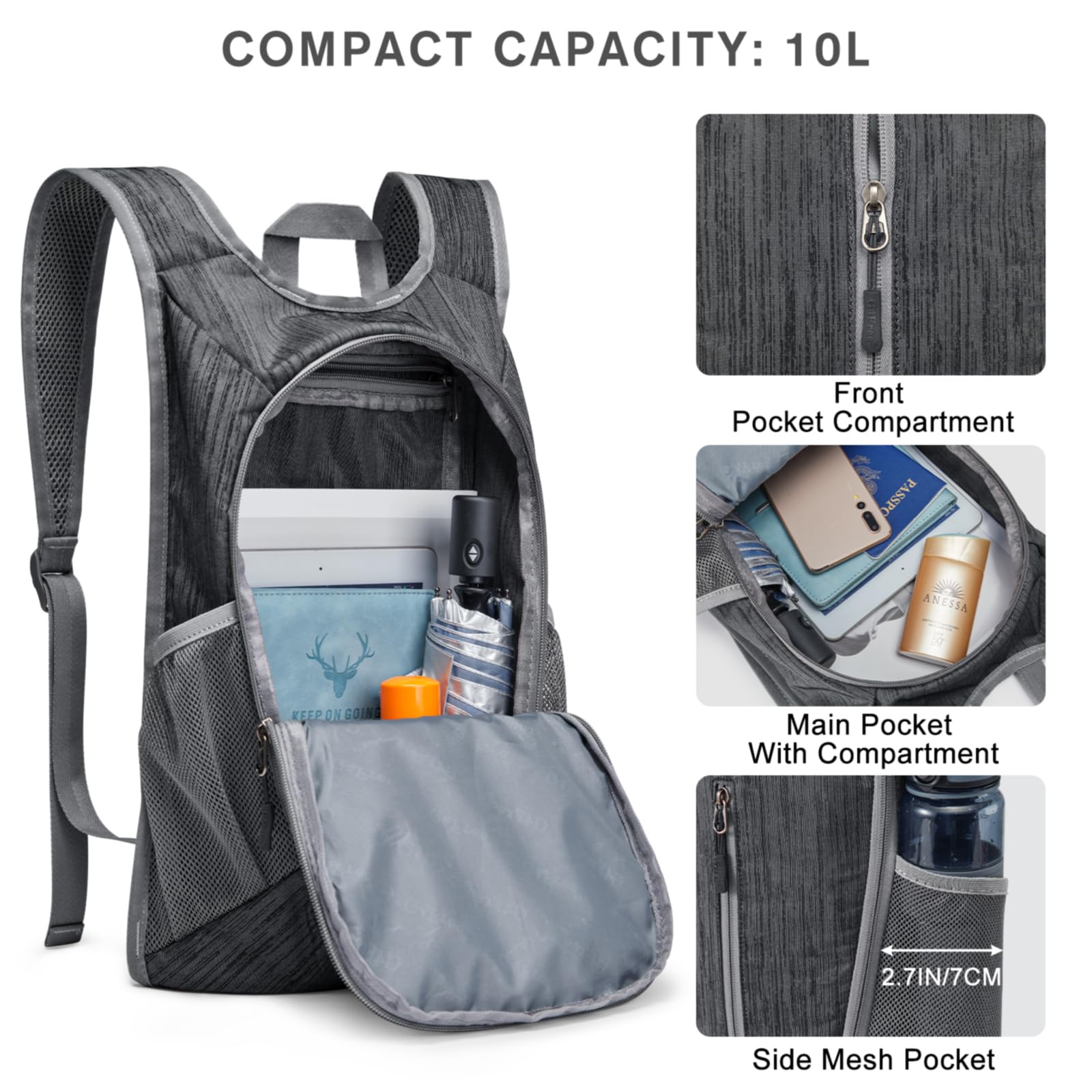 G4Free 10L Hiking Backpack Small Travel Hiking Daypack Lightweight Packable Backpack Casual Foldable Shoulder Bag