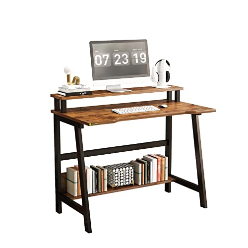 ALISENED Computer Home Office Desk, 31.5" Desk for Small Spaces with Storage Shelf,Small Computer Desk with Monitor and Bookshelf, Modern Simple Style Laptop Desk