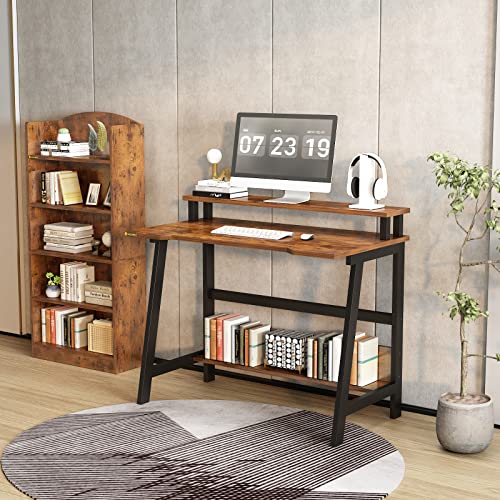 ALISENED Computer Home Office Desk, 31.5" Desk for Small Spaces with Storage Shelf,Small Computer Desk with Monitor and Bookshelf, Modern Simple Style Laptop Desk