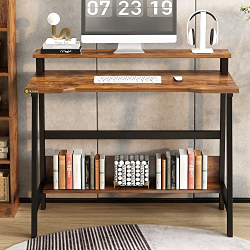 ALISENED Computer Home Office Desk, 31.5" Desk for Small Spaces with Storage Shelf,Small Computer Desk with Monitor and Bookshelf, Modern Simple Style Laptop Desk