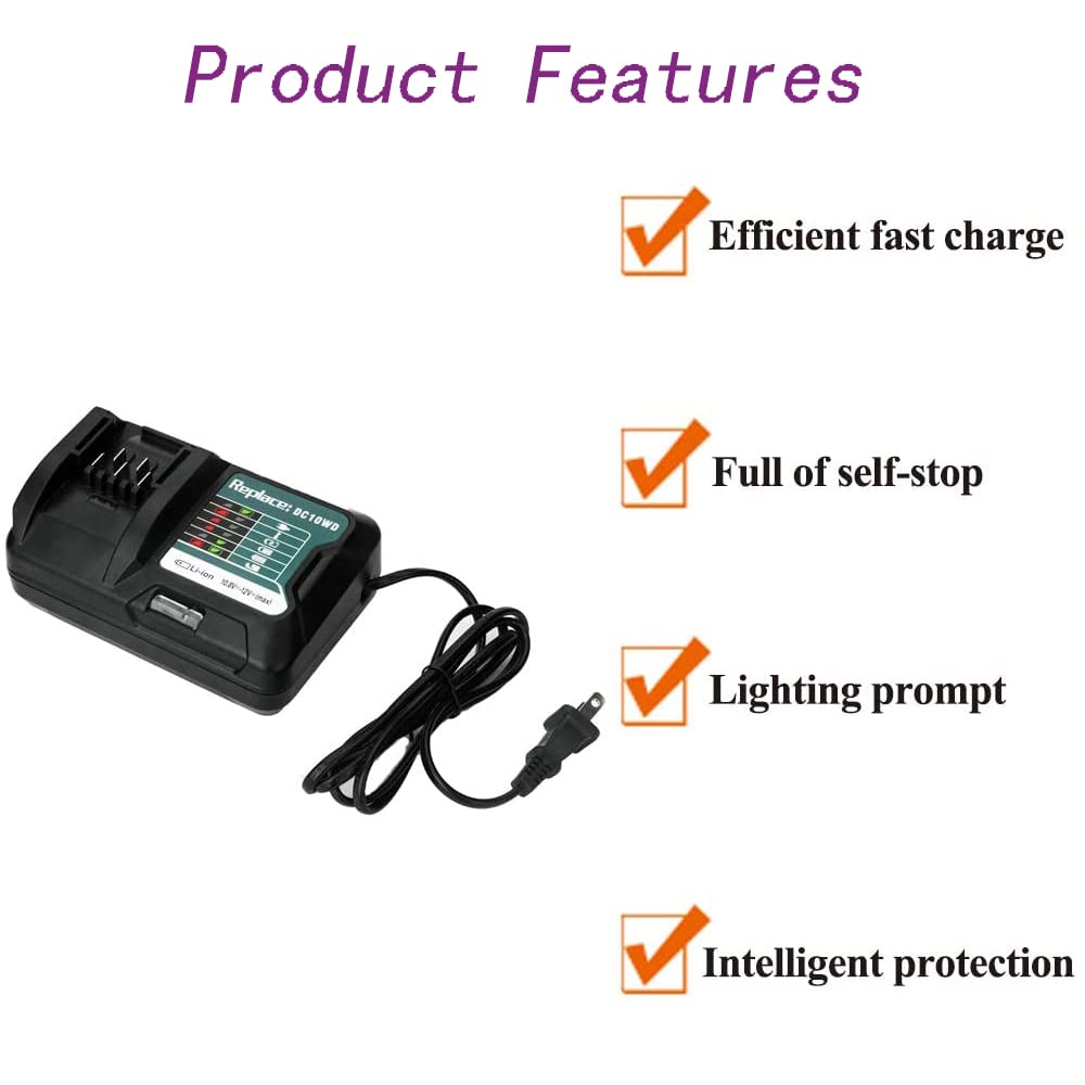 Padarsey Replacement DC10WD Lithium Battery Fast Charger for Makita DC10SB DC10WC BL1015 BL1016 BL1015 BL1021B BL1041B 10.8V -12V US Plug 1.3A 2A 3A LED Indicate