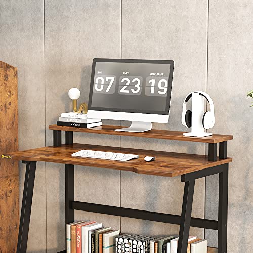 ALISENED Computer Home Office Desk, 31.5" Desk for Small Spaces with Storage Shelf,Small Computer Desk with Monitor and Bookshelf, Modern Simple Style Laptop Desk