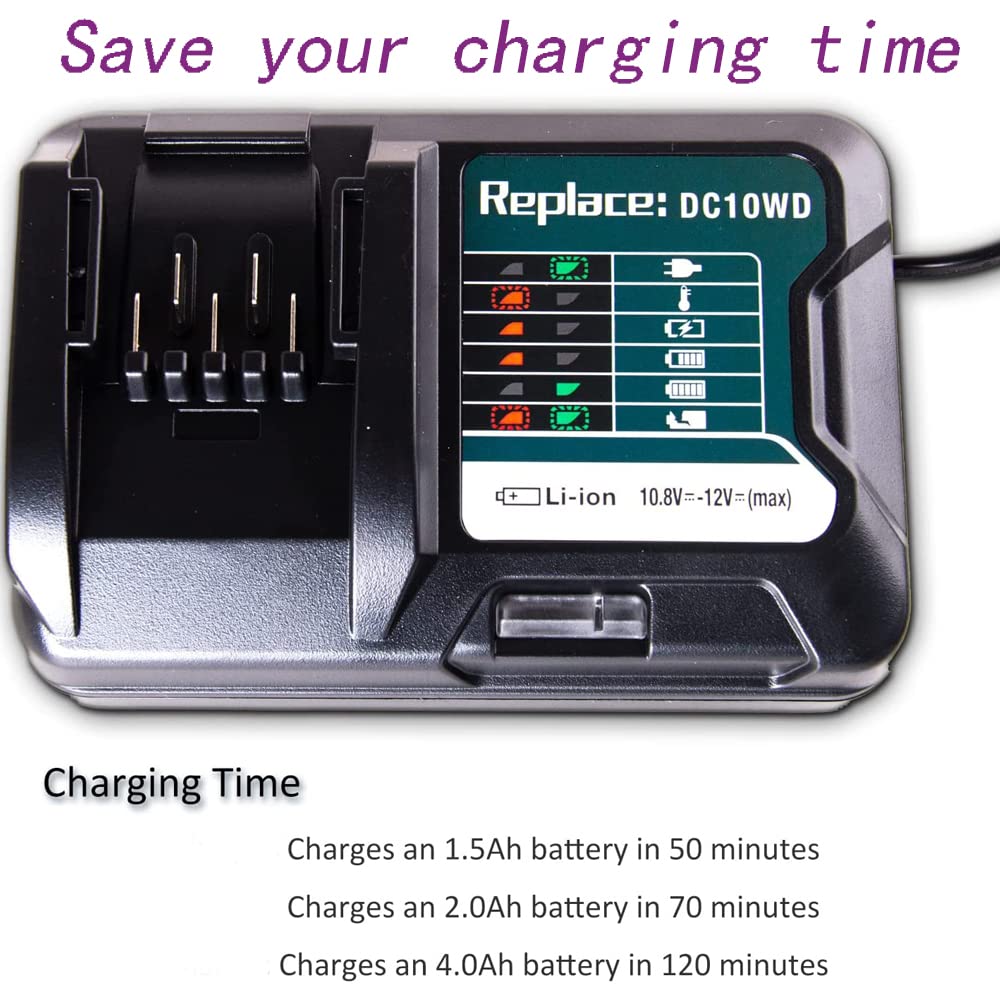 Padarsey Replacement DC10WD Lithium Battery Fast Charger for Makita DC10SB DC10WC BL1015 BL1016 BL1015 BL1021B BL1041B 10.8V -12V US Plug 1.3A 2A 3A LED Indicate