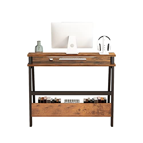 ALISENED Computer Home Office Desk, 31.5" Desk for Small Spaces with Storage Shelf,Small Computer Desk with Monitor and Bookshelf, Modern Simple Style Laptop Desk