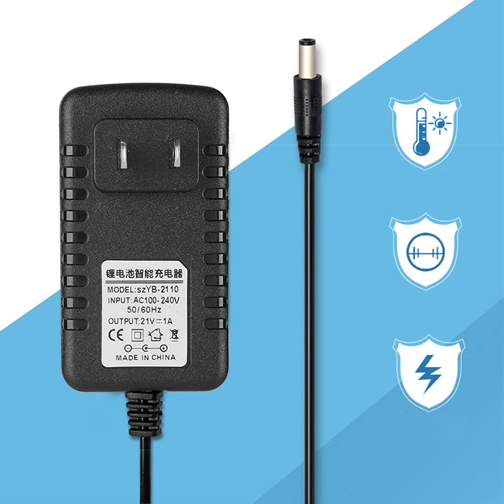 Battery Charger Adapter, 21V/1A Copper ABS Lithium Battery Charger Adapter, for Home(US Standard 100-240V)