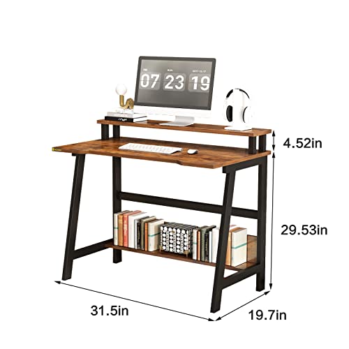 ALISENED Computer Home Office Desk, 31.5" Desk for Small Spaces with Storage Shelf,Small Computer Desk with Monitor and Bookshelf, Modern Simple Style Laptop Desk