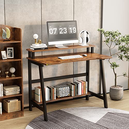 ALISENED Computer Home Office Desk, 31.5" Desk for Small Spaces with Storage Shelf,Small Computer Desk with Monitor and Bookshelf, Modern Simple Style Laptop Desk
