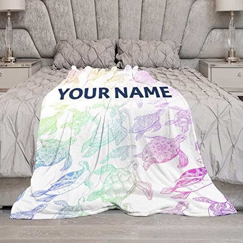 Personalized Sea Turtle Blanket Gifts with Text Name, 40"x50" Turtle Flannel Fleece Throw Blanket Soft, Lightweight, Comfortable, Warm Sea Turtle Themed Blanket for Kids Adults