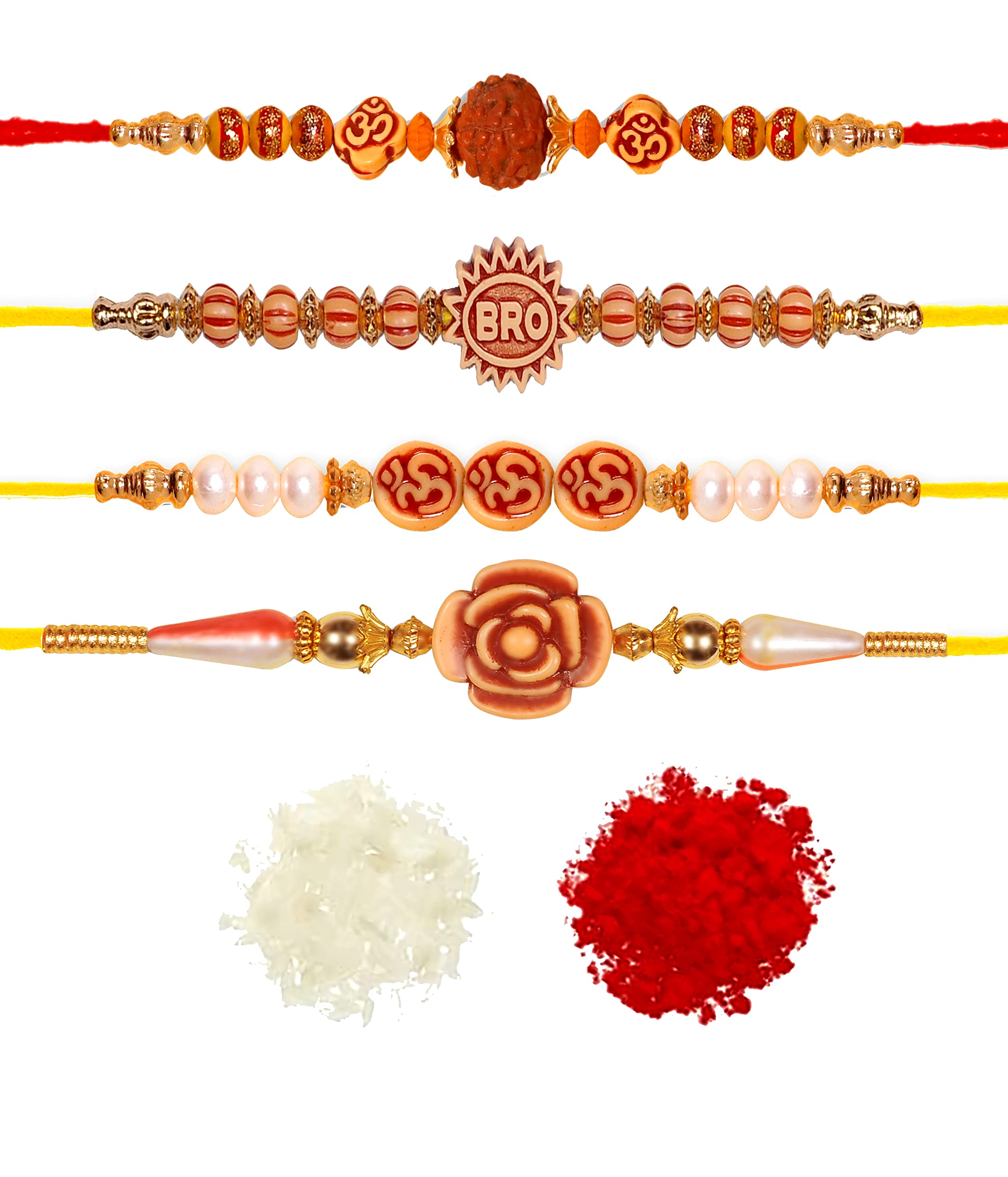 Indian Crafts Multicolor Rakhi Set of 4 PC Combo Dora Rakhi for Bhaiya & Bhabhi Cotton Thread Bracelets Rakhi Gifts for Brother