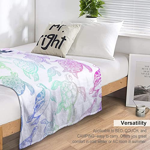 Personalized Sea Turtle Blanket Gifts with Text Name, 40"x50" Turtle Flannel Fleece Throw Blanket Soft, Lightweight, Comfortable, Warm Sea Turtle Themed Blanket for Kids Adults