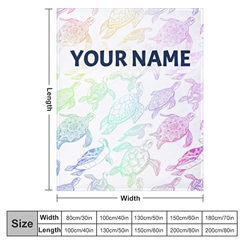 Personalized Sea Turtle Blanket Gifts with Text Name, 40"x50" Turtle Flannel Fleece Throw Blanket Soft, Lightweight, Comfortable, Warm Sea Turtle Themed Blanket for Kids Adults