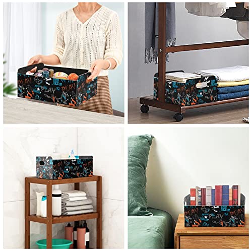 CaTaKu Foldable Storage Basket Gamer Cute Black Collapsible Felt Storage Bins with Handle Drawer Organizer Bin Cube Shelf Box for Organizing Closet Clothes Office Books Bedroom