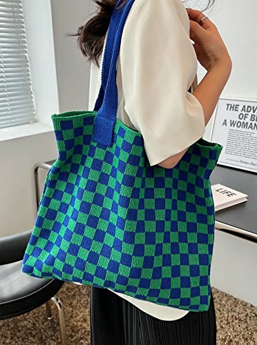 Pocadri Women's Contrasting Shoulder Bag Cotton Hemp Soft Multifunctional Large -Capacity Knitted Bag Handbags