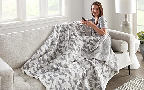 Crafted by Catherine Camouflage Print Cozy Knit Throw Blanket 60" x 70" Inches, Soft Comfy Decorative Throw for Couch Bed Sofa Travel, Camo Grey