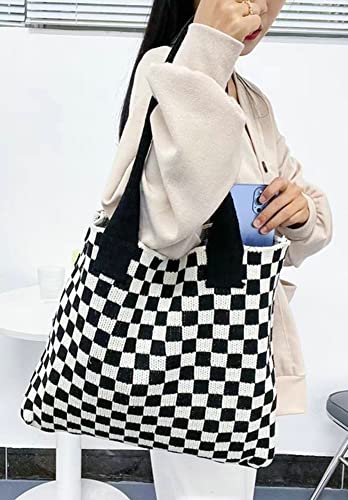 Pocadri Women's Contrasting Shoulder Bag Cotton Hemp Soft Multifunctional Large -Capacity Knitted Bag Handbags