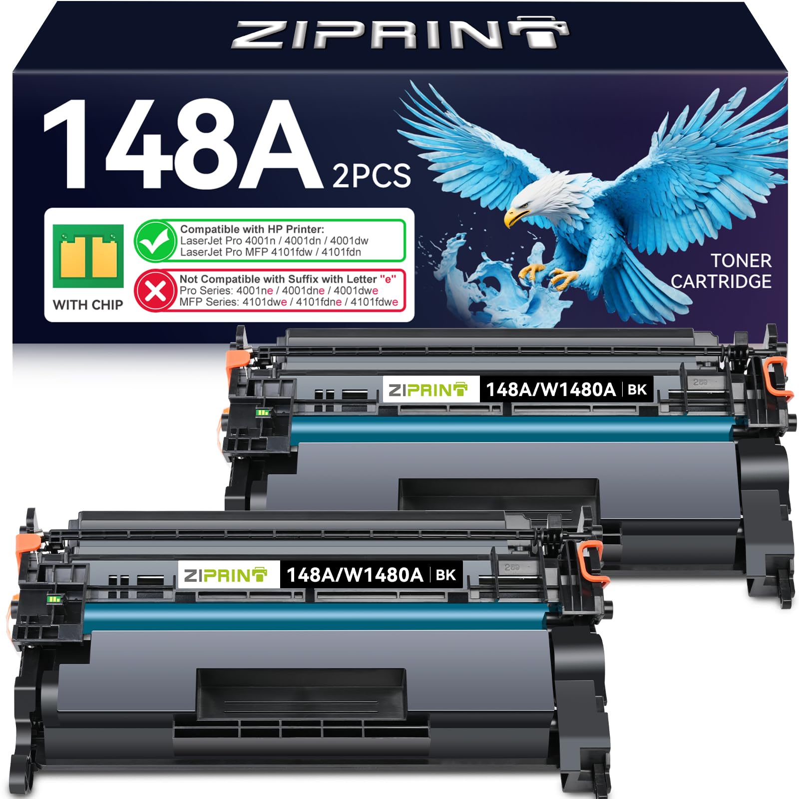 ZIPRINT Compatible Toner Cartridge Replacement for HP 48A CF248A for HP Laserjet Pro M15w M15 M15a M16 M16w M16a Pro MFP M28w M28 M30w M29w M29 M29a M28a M31w Printer (Black, 2-Pack)