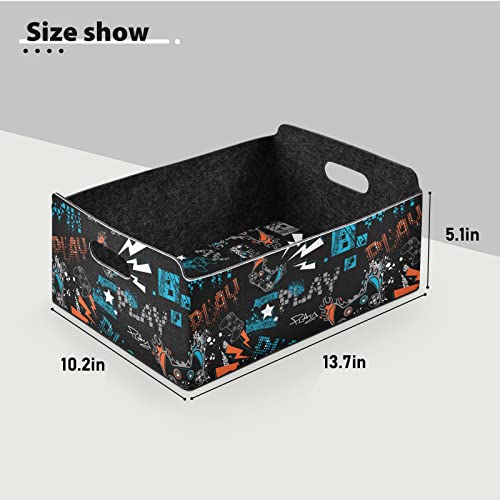 CaTaKu Foldable Storage Basket Gamer Cute Black Collapsible Felt Storage Bins with Handle Drawer Organizer Bin Cube Shelf Box for Organizing Closet Clothes Office Books Bedroom