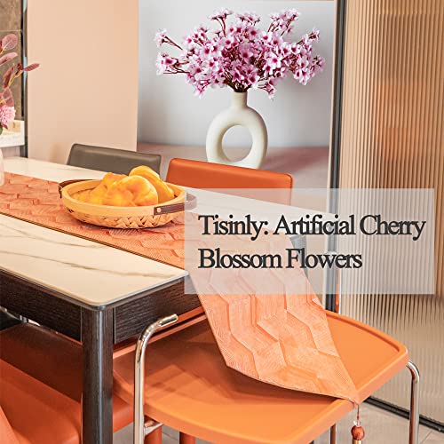Tisinly Pink Flowers 4PCS Artificial Cherry Blossom Silk Flowers, Faux Peach Flowers Lifelike Fake Branches 15.7'' for Home Kitchen Wedding DIY Garden Decorations