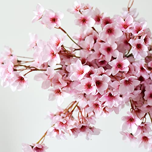 Tisinly Pink Flowers 4PCS Artificial Cherry Blossom Silk Flowers, Faux Peach Flowers Lifelike Fake Branches 15.7'' for Home Kitchen Wedding DIY Garden Decorations