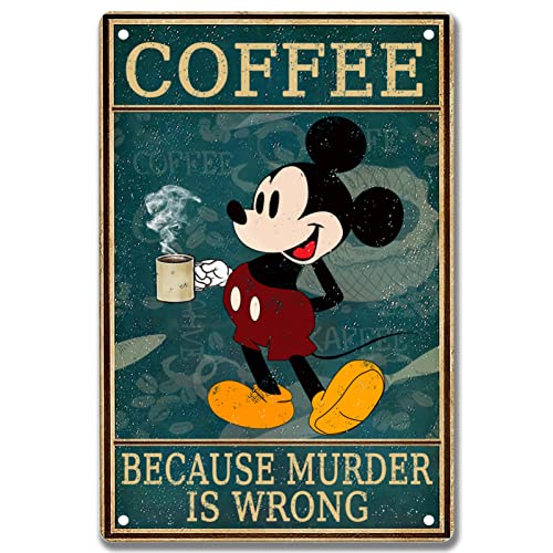 Funny Metal Coffee Bar Sign Retro Kitchen Decor Vintage Tin Signs Because Murder Is Wrong Sign Coffee Decorations For Home Wall Decor Cafe Accessories 12x8 Inches