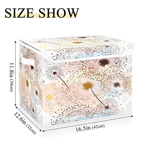 Caikeny Floral Dandelions Storage Basket Storage Bin Box with Lids and Handle Large Collapsible Storage Cube Box for Shelves Bedroom Closet Office 16.5x12.6x11.8 In