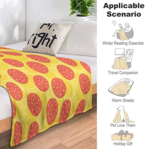 Pepperoni Pizza Pattern Flannel Fleece Throw Blanket Soft Warm Lightweight Fuzzy Plush Blankets for Bed Couch Sofa 70"x80"