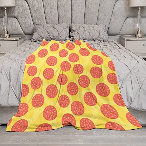 Pepperoni Pizza Pattern Flannel Fleece Throw Blanket Soft Warm Lightweight Fuzzy Plush Blankets for Bed Couch Sofa 70"x80"
