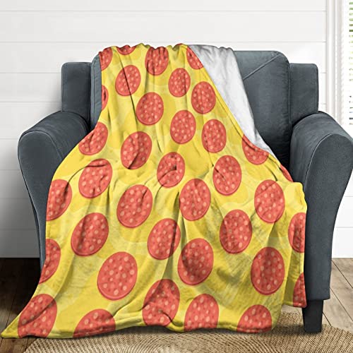 Pepperoni Pizza Pattern Flannel Fleece Throw Blanket Soft Warm Lightweight Fuzzy Plush Blankets for Bed Couch Sofa 70"x80"