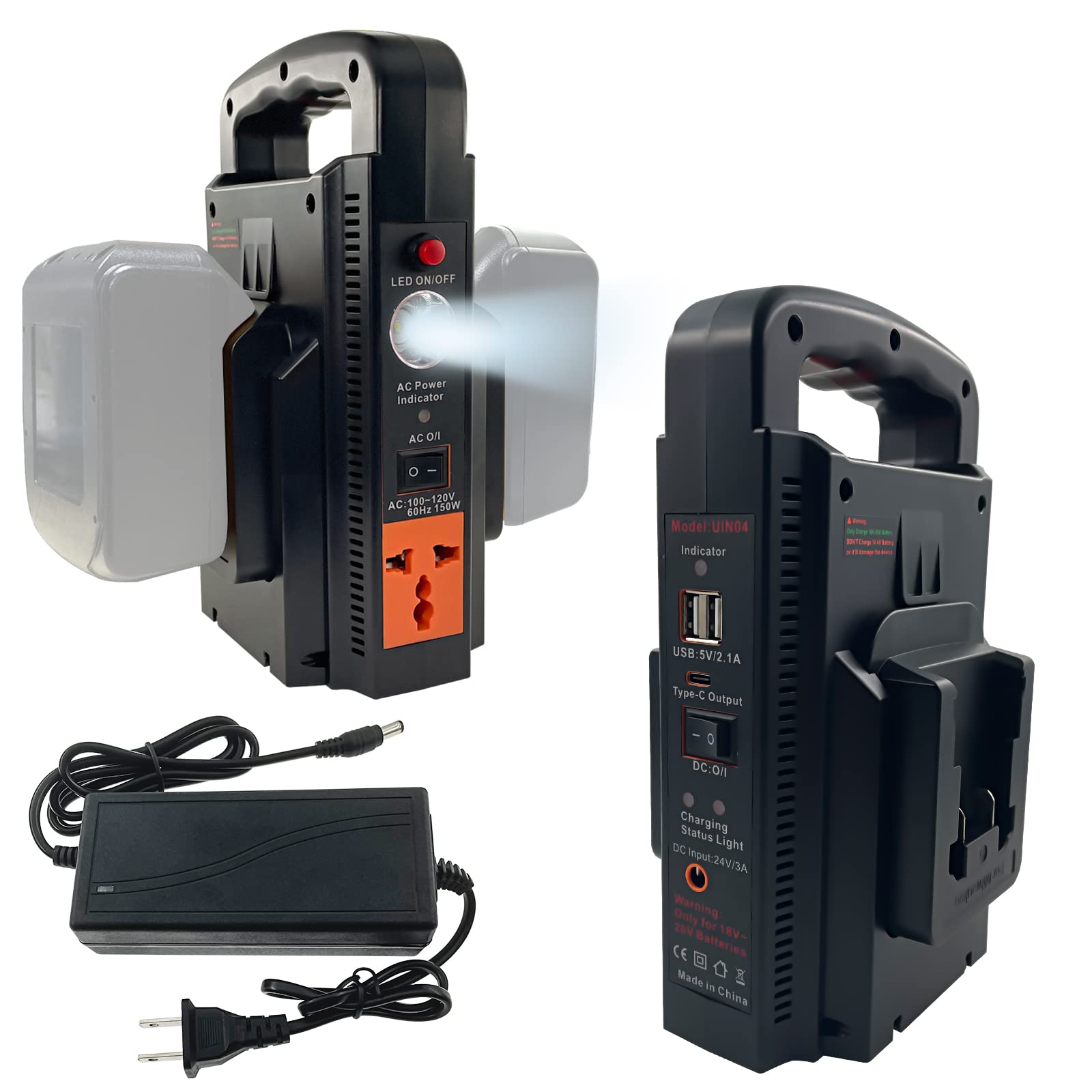 150W Portable Power Supply Inverter for Makita 18V Lithium Battery, TEPULAS 2-Channel Power Generator USB Power Station with Battery Charger & LED Light
