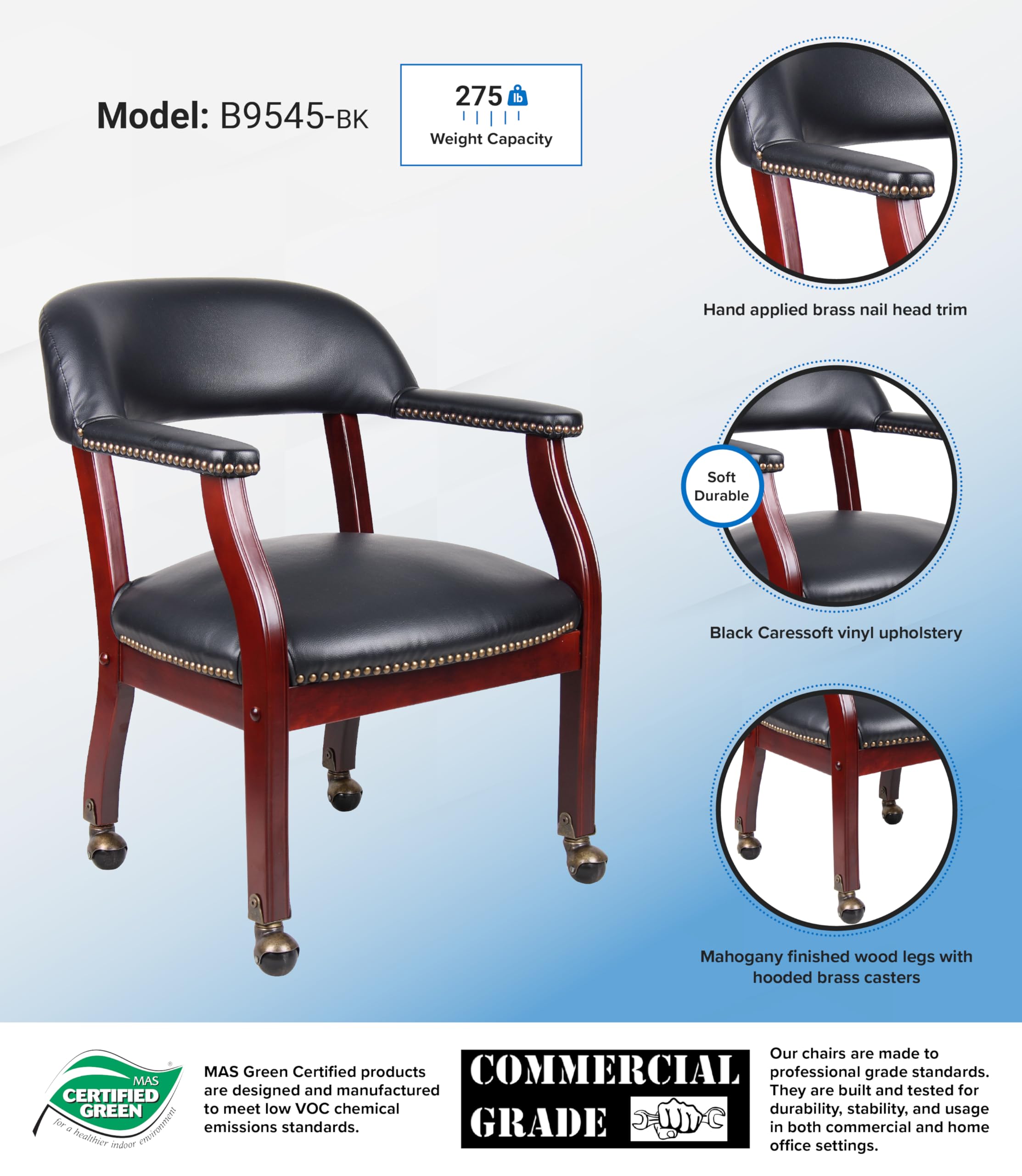 Boss Captain’s Chair In Black Vinyl W/ Casters