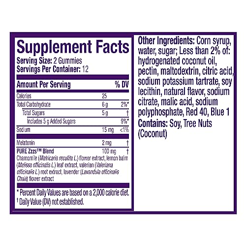 ZzzQuil PURE Zzzs Melatonin Gummies, Sleep Aid, Melatonin 2mg, with Chamomile & Lavender, Melatonin Sleep Gummies, Sleep Aids for Adults, Wildberry Vanilla Flavored, 24 Sleep Gummies