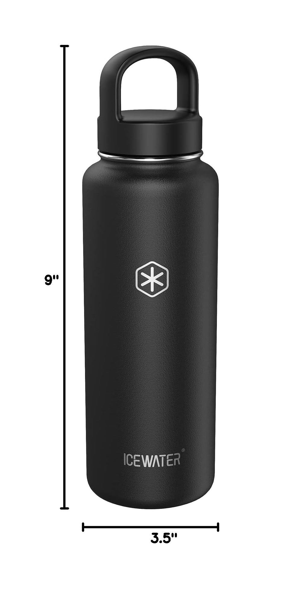 ICEWATER-40 oz Insulated Water Bottle With 2 Lids (Auto Straw & Wide Mouth),Stainless Steel,BPA-Free,Vacuum Double Walled, Leak Proof,Wide Mouth (40 oz, Black)