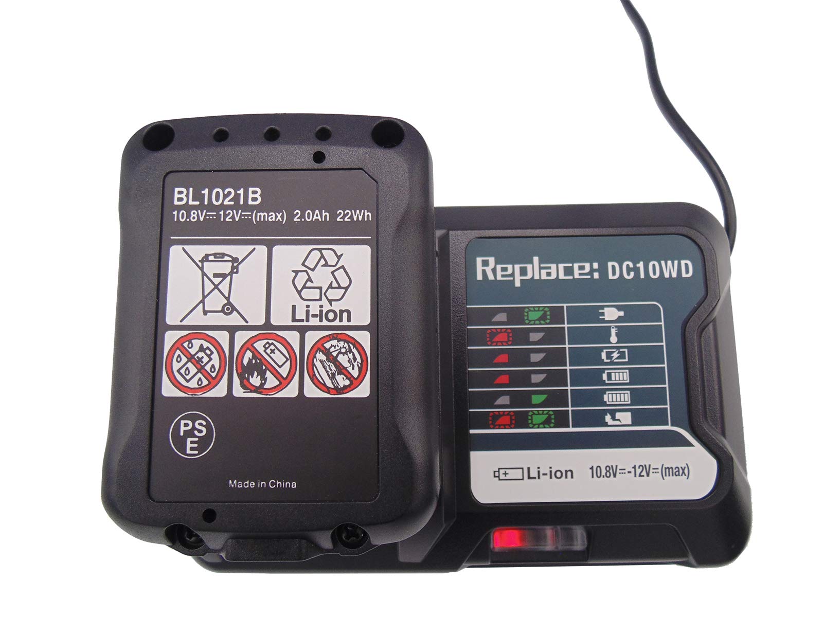 2pcs BL1021B 2.0Ah Battery with Charger DC10WD DC10SB, Compatible with Makita 12V Battery BL1016 BL1015 BL1020 BL1041B 197396-9, CP100DZ JR103D MP100DZ TD110D DF031D DF0331D CG100D CL106FD Tool
