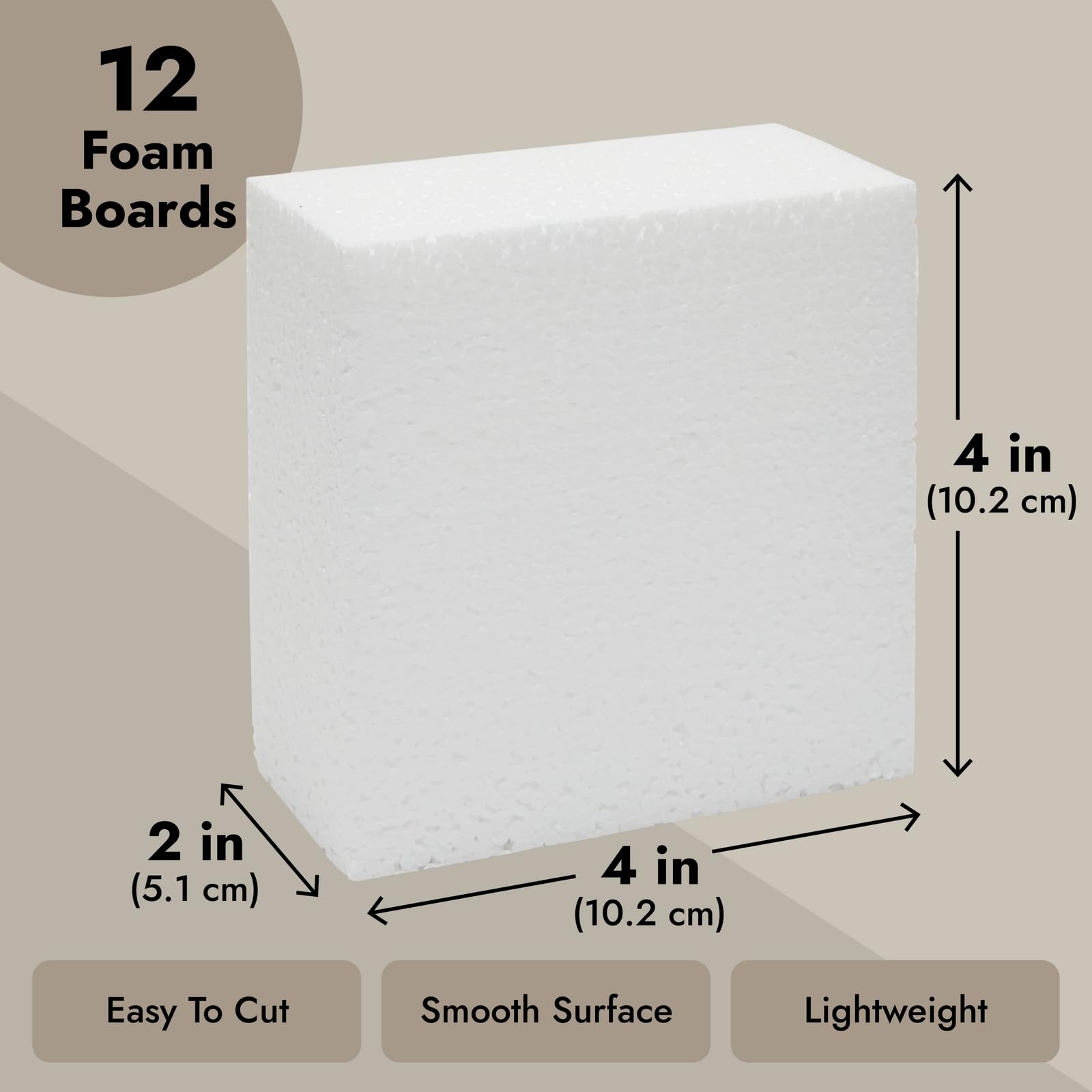 12 Pack Foam Sculpting Blocks for Crafts, Polystyrene Brick Rectangles for Floral Arrangements, Art Supplies (White, 4 x 4 x 2 in)