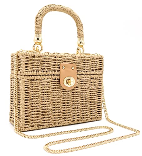 Handwoven Rattan Bag for women-Wicker Woven Square Crossbody vintage Chic Casual Beach Boho Tote Bag Straw Bag(no pendant)