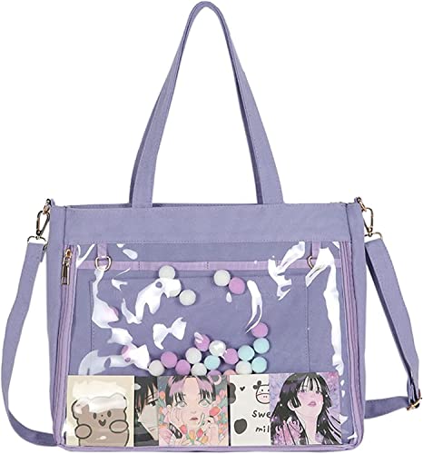 Ita Bag Ita Ba Zakkamart Tote Bag 2way Clear A4 Clear Bag Shoulder Deco Bag Canvas Bag School Bag School Ladies (purple)