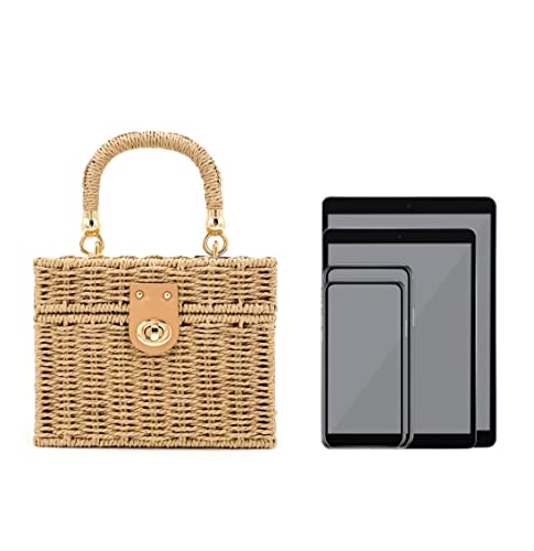 Handwoven Rattan Bag for women-Wicker Woven Square Crossbody vintage Chic Casual Beach Boho Tote Bag Straw Bag(no pendant)