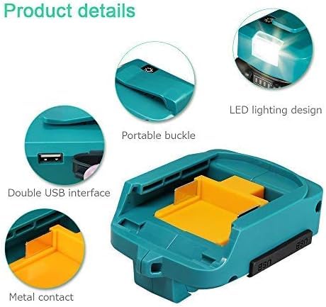 USB ADP05 Power Source for Makita 18v Battery Charger with 2 USB Ports and LED Light for 14.4v ~ 18v Battery Lithium-Ion