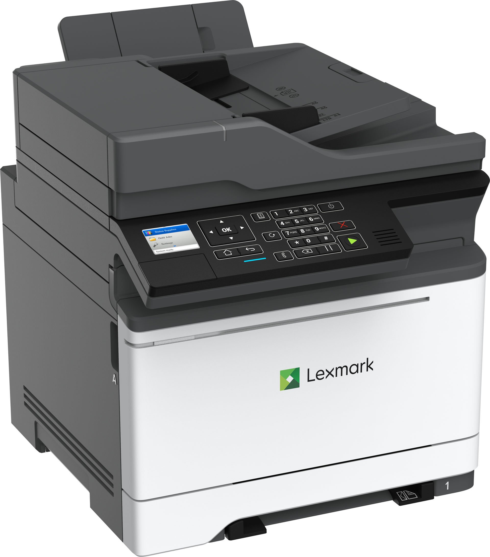 Lexmark MC2535adwe Multifunction Color Laser Printer with a 4.3-inch Color Touch Screen, Wireless Capabilities, Duplex Printing, and Analog Fax (42CC460), White/Gray, Medium
