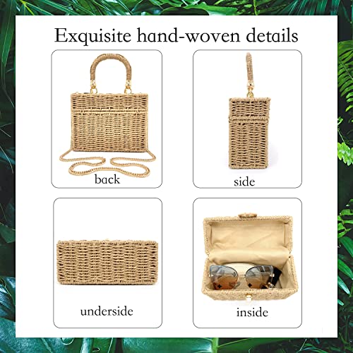 Handwoven Rattan Bag for women-Wicker Woven Square Crossbody vintage Chic Casual Beach Boho Tote Bag Straw Bag(no pendant)