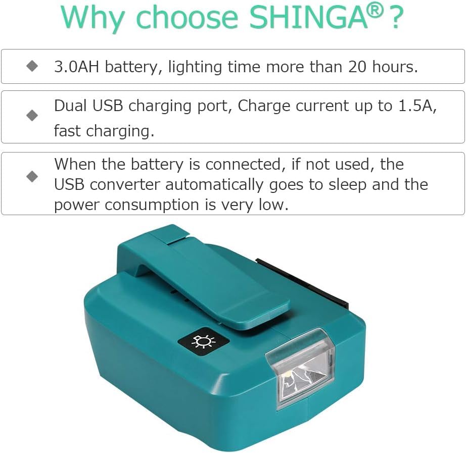 USB ADP05 Power Source for Makita 18v Battery Charger with 2 USB Ports and LED Light for 14.4v ~ 18v Battery Lithium-Ion