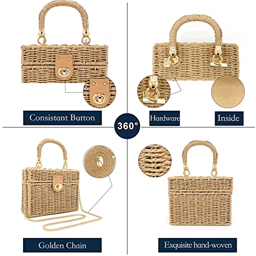 Handwoven Rattan Bag for women-Wicker Woven Square Crossbody vintage Chic Casual Beach Boho Tote Bag Straw Bag(no pendant)
