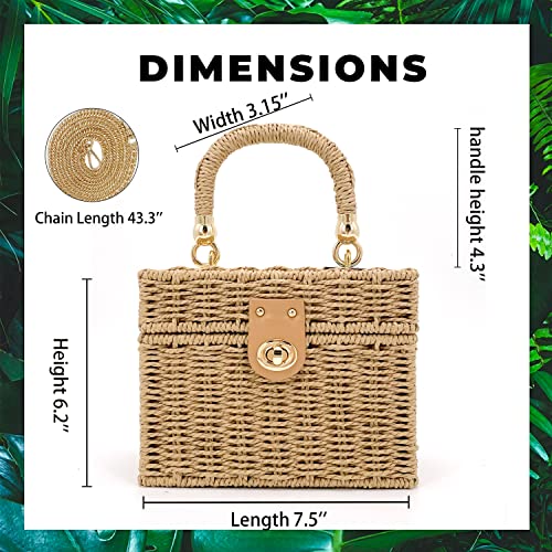 Handwoven Rattan Bag for women-Wicker Woven Square Crossbody vintage Chic Casual Beach Boho Tote Bag Straw Bag(no pendant)